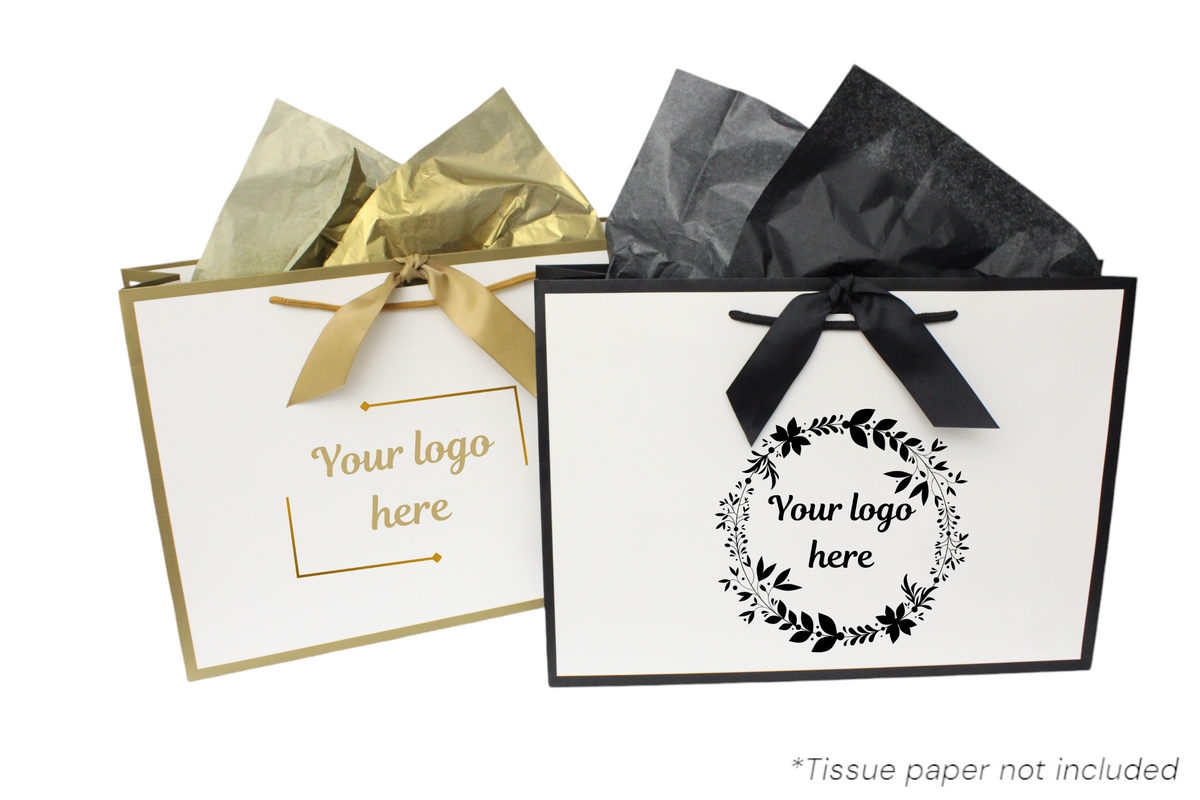 Custom Printed Matt Laminated Gift Bags with Ribbon | Gold | Large - 4 ...